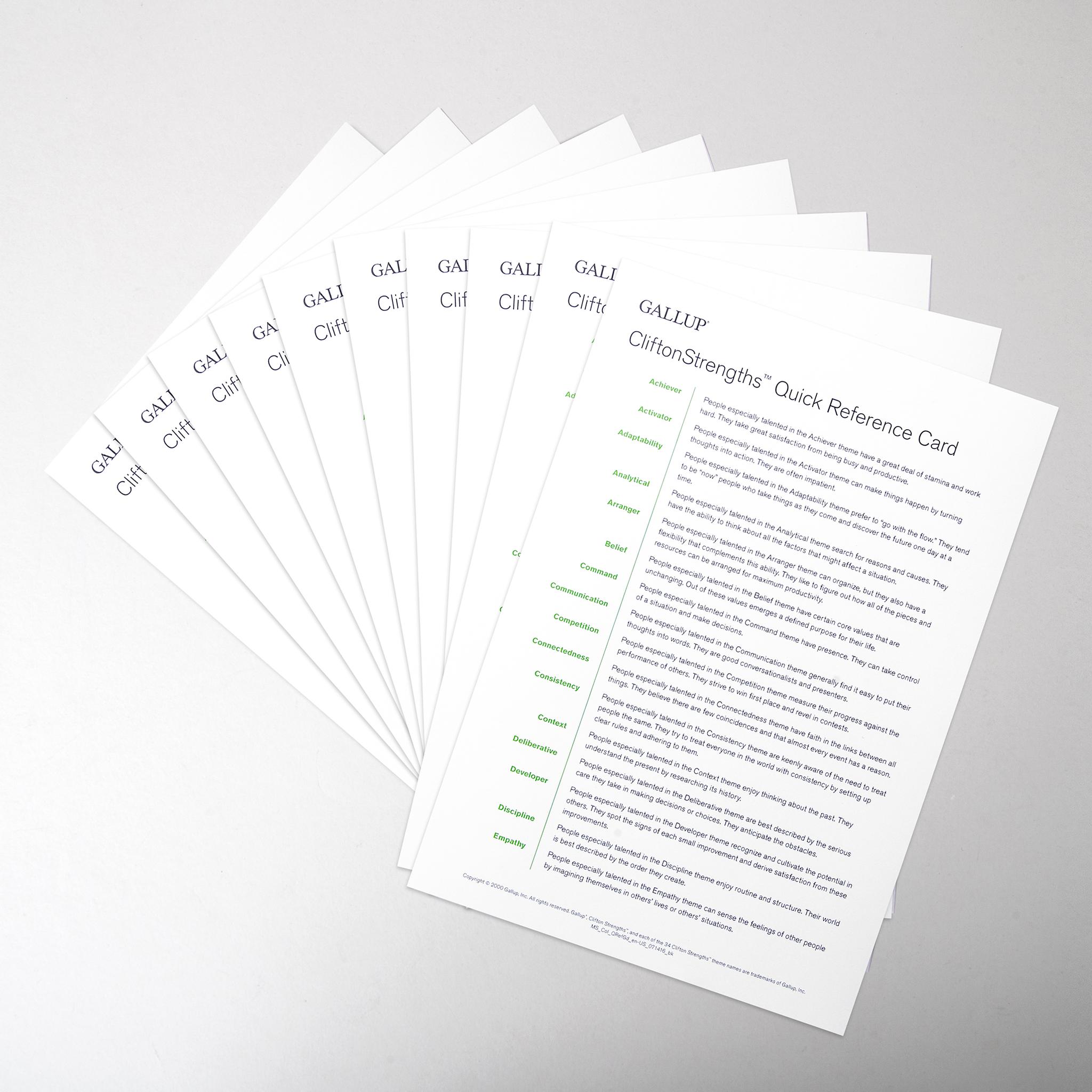 CliftonStrengths Quick Reference Cards (Set of 10) | en-us - Gallup